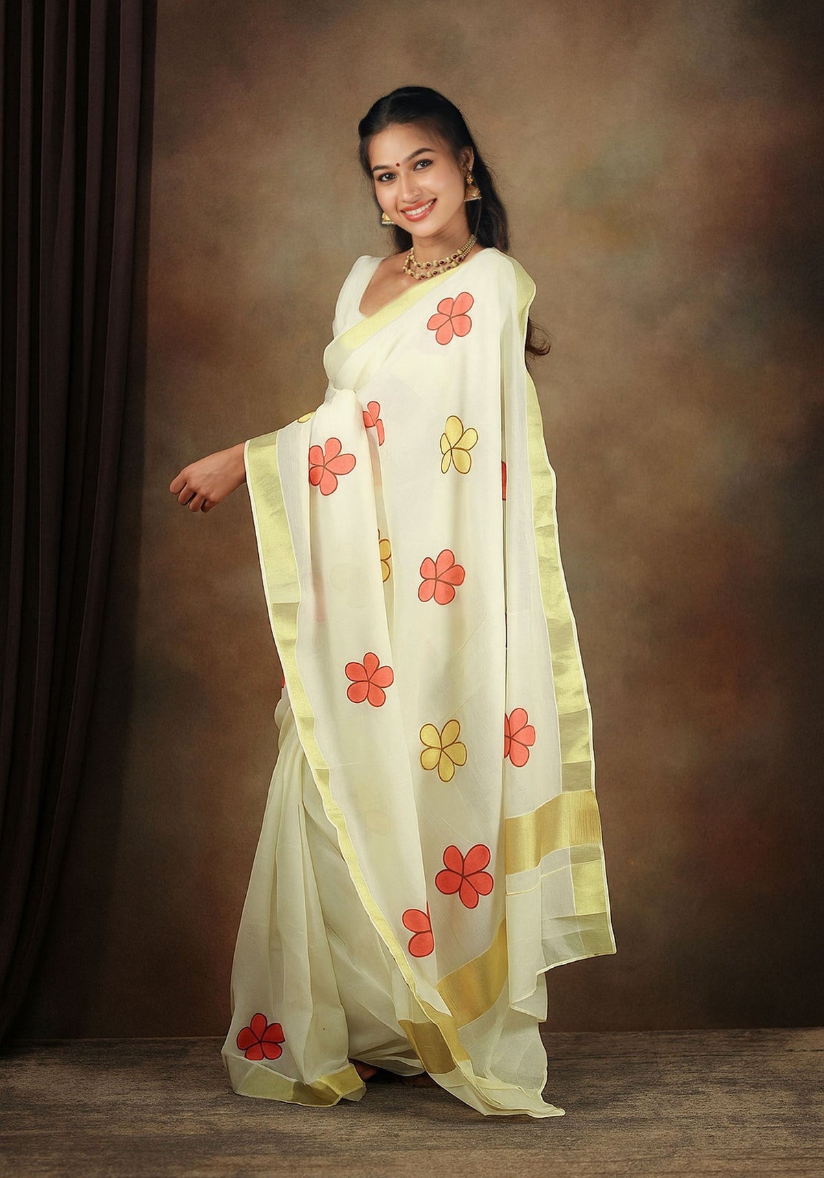 Blossom Hand-Painted Kerala Saree | Fabus Frames